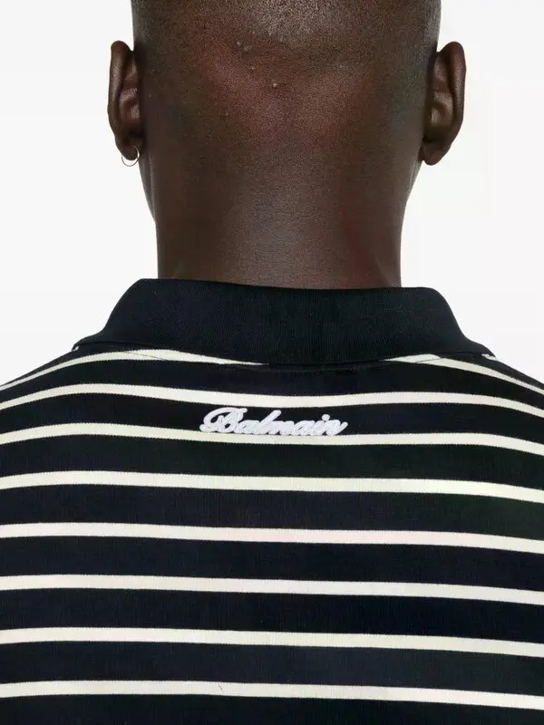 Balmain Striped-pattern Short-sleeve Polo Shirt