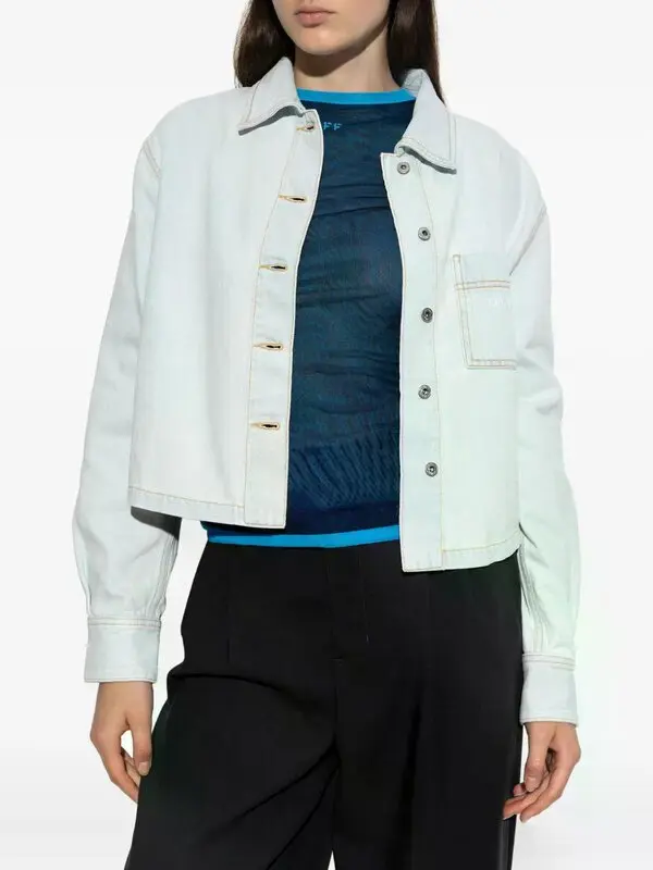 Off-White Light Wash Denim Shirt With Striped Back Panel