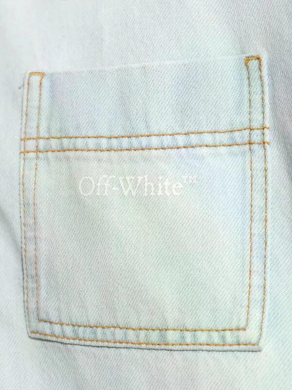 Off-White Light Wash Denim Shirt With Striped Back Panel