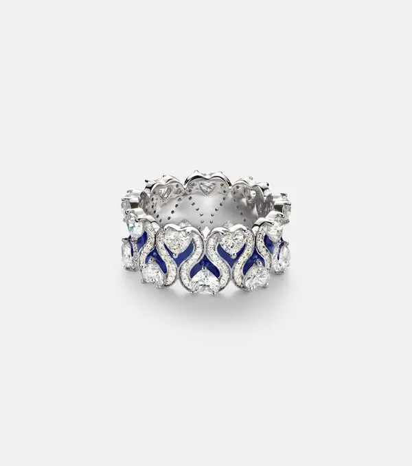 KAMYEN 18kt White Gold And Enamel Diamond Ring - Silver