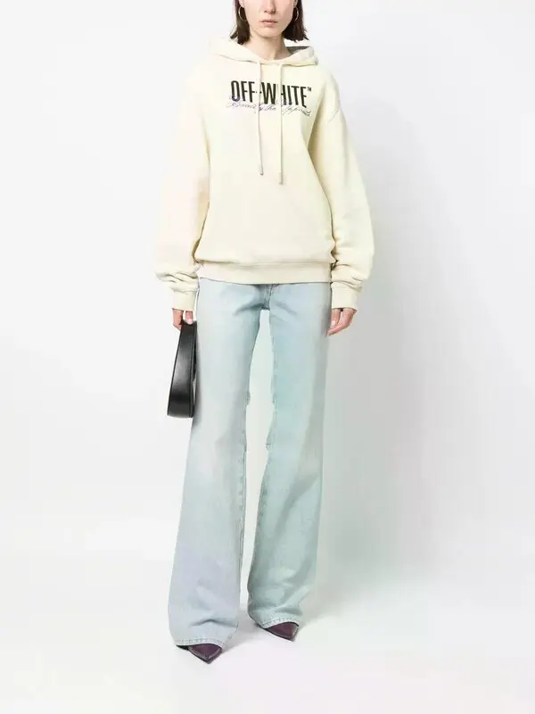 Off-White Cotton Hoodie With Embroidered Logo