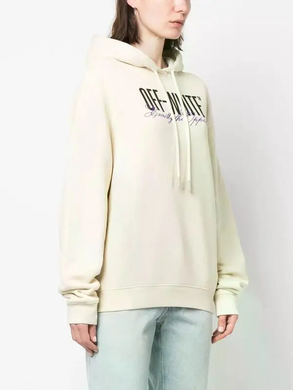 Off-White Cotton Hoodie With Embroidered Logo