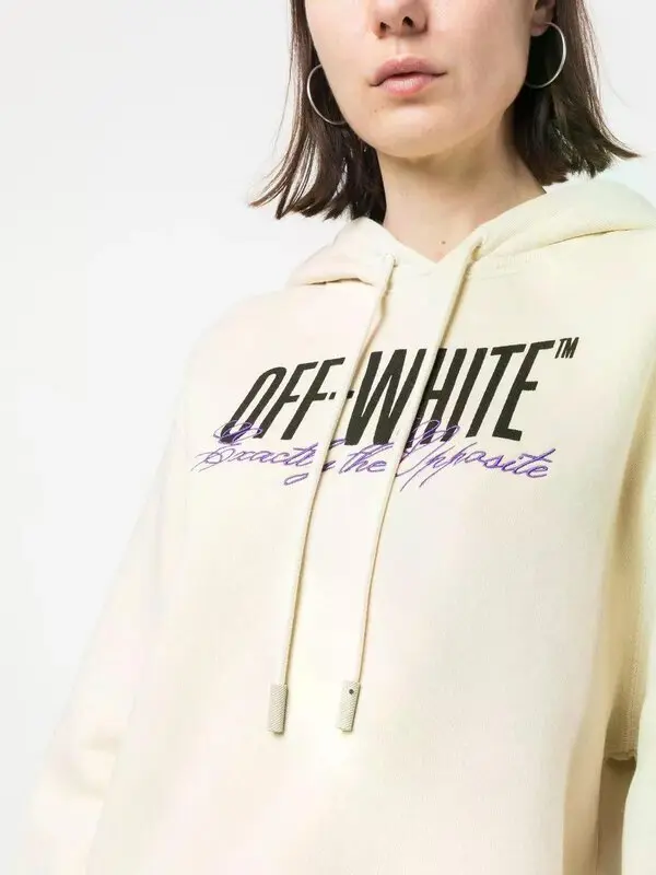 Off-White Cotton Hoodie With Embroidered Logo