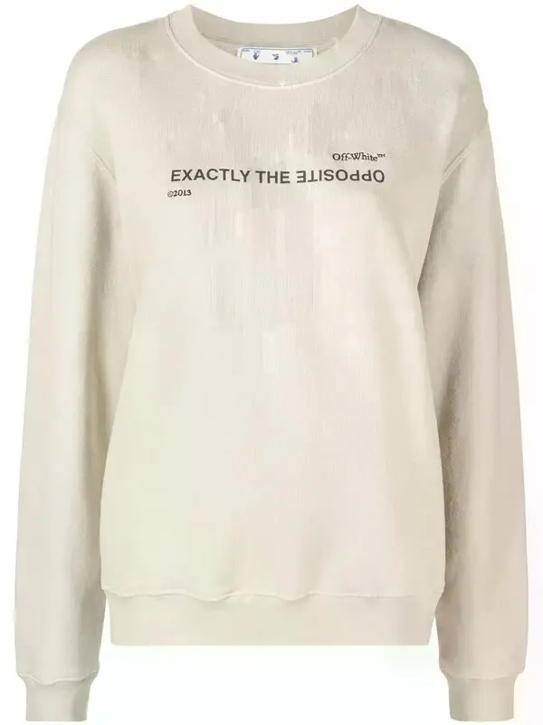 Off-White Cotton Slogan Print Sweatshirt