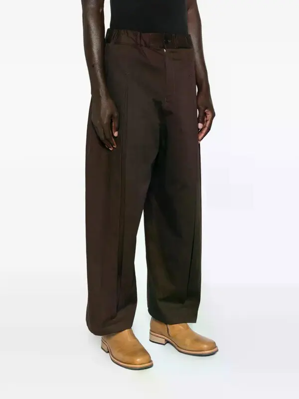 SAGE NATION Box Pleat Elasticated Waist Straight Leg Trousers - Brown
