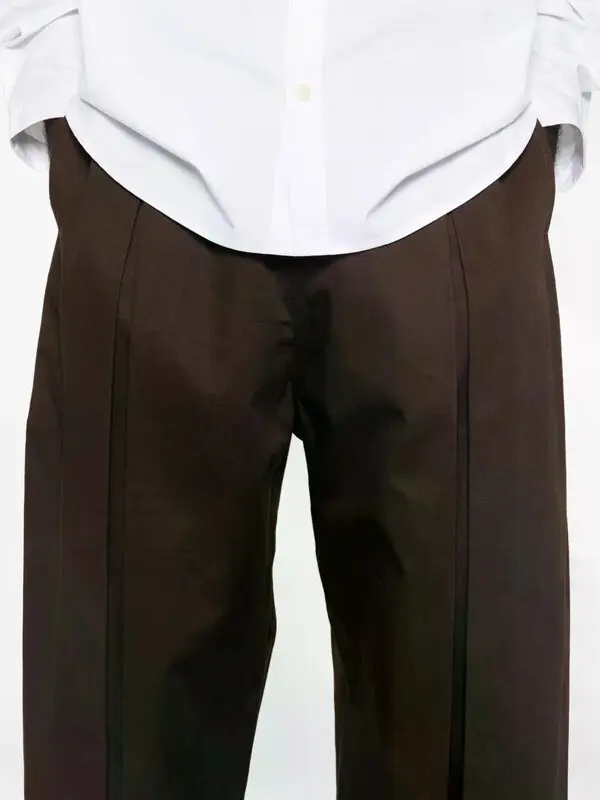SAGE NATION Box Pleat Elasticated Waist Straight Leg Trousers - Brown