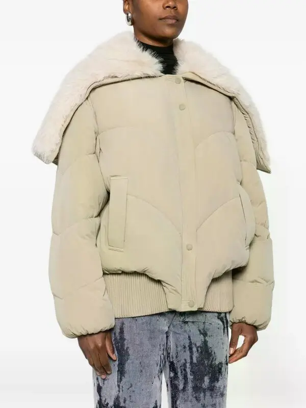 Patrizia Pepe Quilted Bomber Jacket With Faux Fur Collar