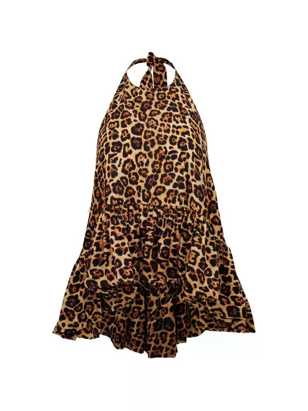 Azeeza Winston Silk Halterneck Top In Leopard Print - Brown