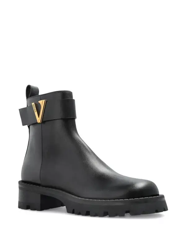 Versace V Hardware Leather Ankle Boots