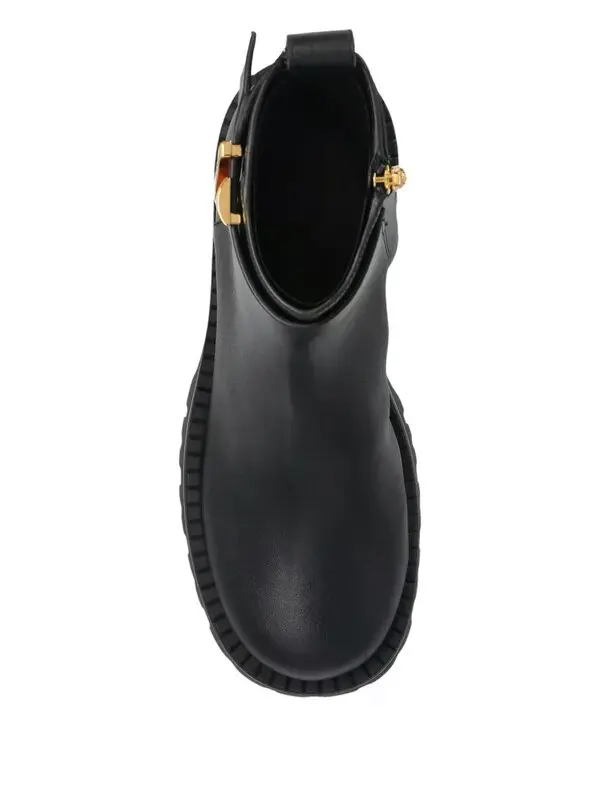 Versace V Hardware Leather Ankle Boots