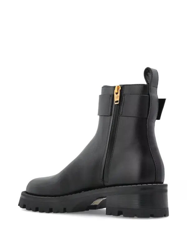 Versace V Hardware Leather Ankle Boots