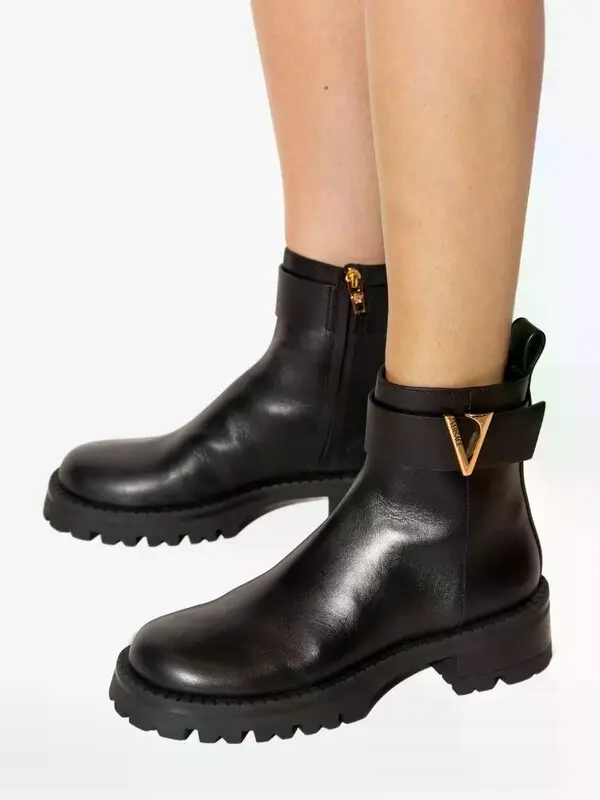 Versace V Hardware Leather Ankle Boots