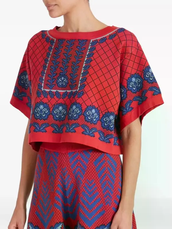 TEMPERLEY LONDON Cropped T-shirt With Floral Grid Pattern