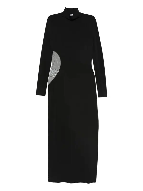 Patrizia Pepe High-neck Rhinestone Embellished Maxi Dress - Black
