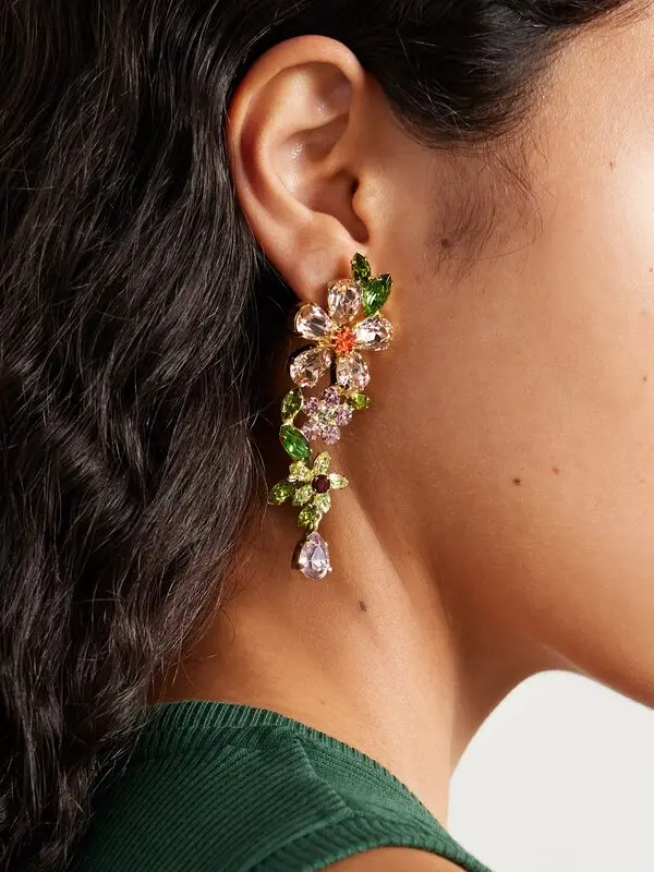 JENNIFER BEHR Gold-plated Crystal Flower Drop Earrings