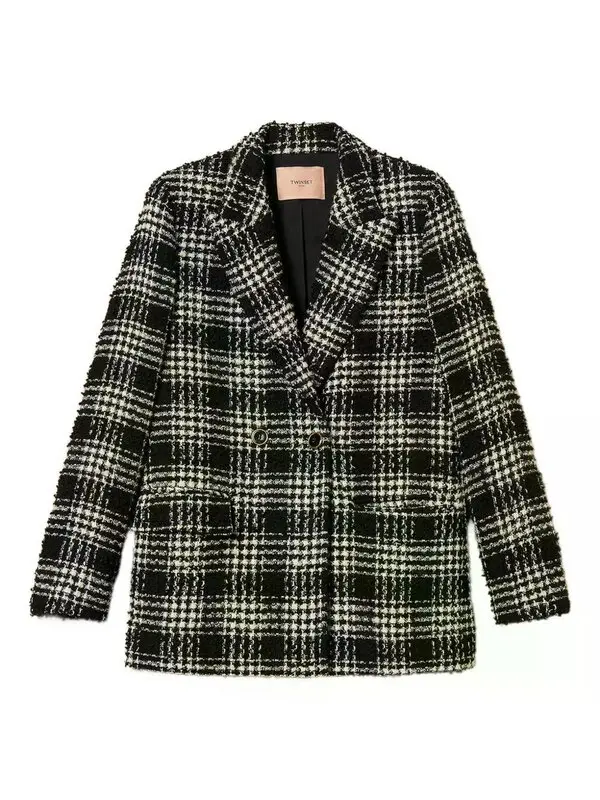 TWINSET Bouclé Checked Double-breasted Blazer