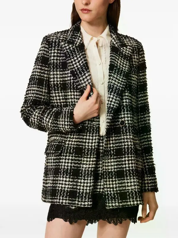 TWINSET Bouclé Checked Double-breasted Blazer