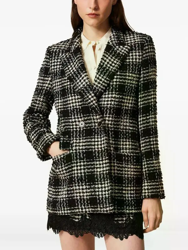 TWINSET Bouclé Checked Double-breasted Blazer
