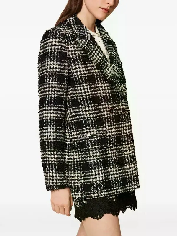 TWINSET Bouclé Checked Double-breasted Blazer