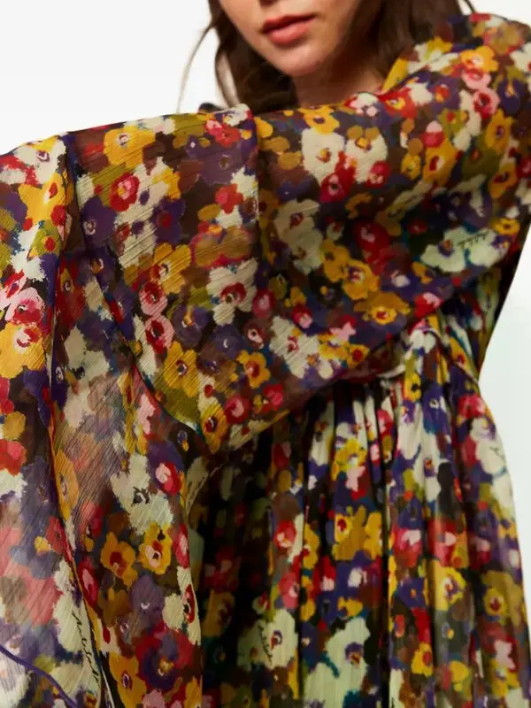 TWINSET Floral Print Bell Sleeve V-neck Dress