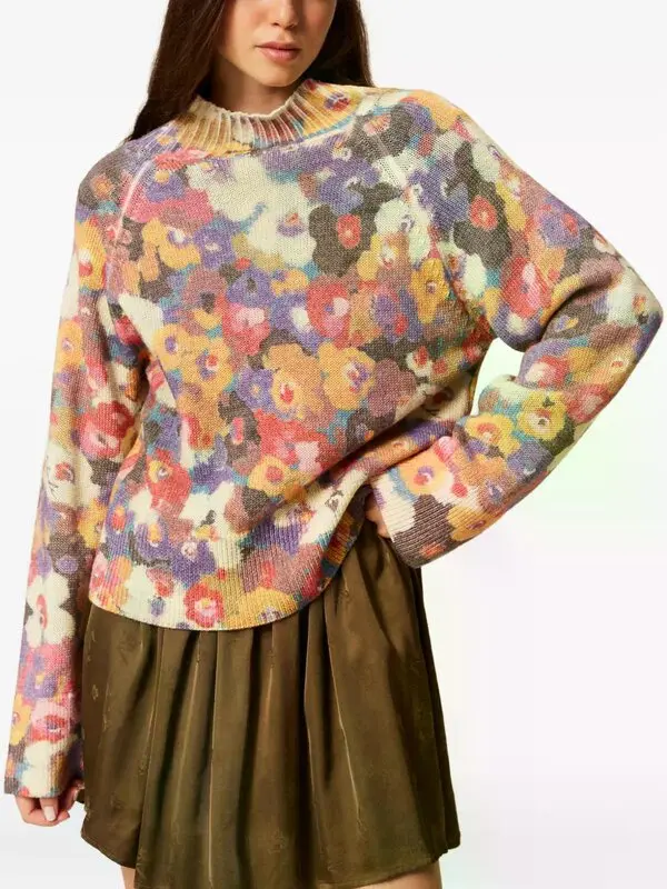 TWINSET Floral Print Mock Neck Sweater