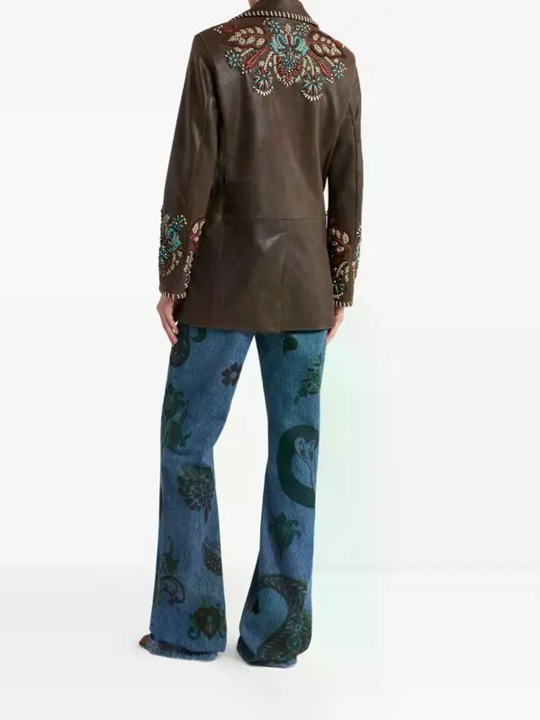 Etro Paisley Embroidered Leather Jacket