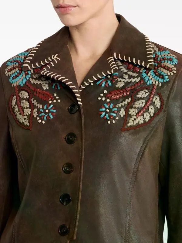 Etro Paisley Embroidered Leather Jacket