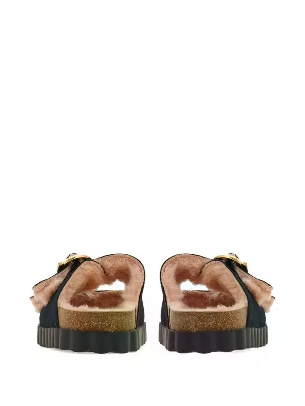 FERRAGAMO Gancini Buckle Suede And Shearling Trim Sandals