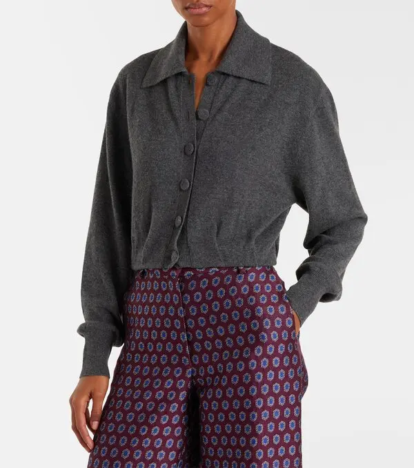 Dries Van Noten Cashmere Polo Collar Cardigan - Grey