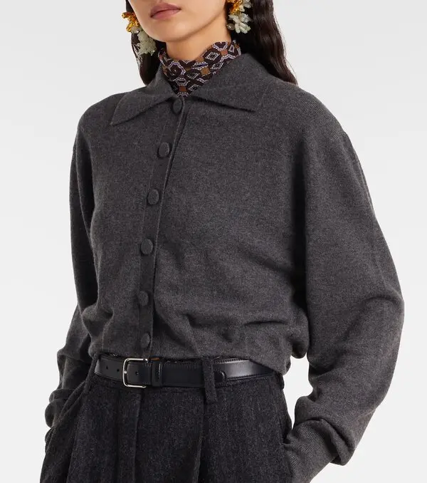 Dries Van Noten Cashmere Polo Collar Cardigan - Grey