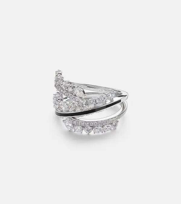 KAMYEN 18kt White Gold Diamond And Enamel Twisted Ring - Silver