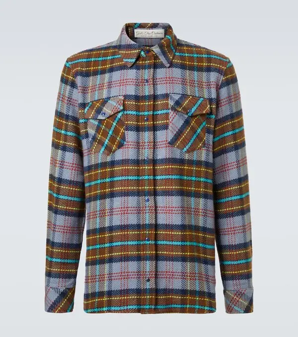 GOD'S TRUE CASHMERE Plaid Cashmere Shirt With Lapis Lazuli - Multicoloured