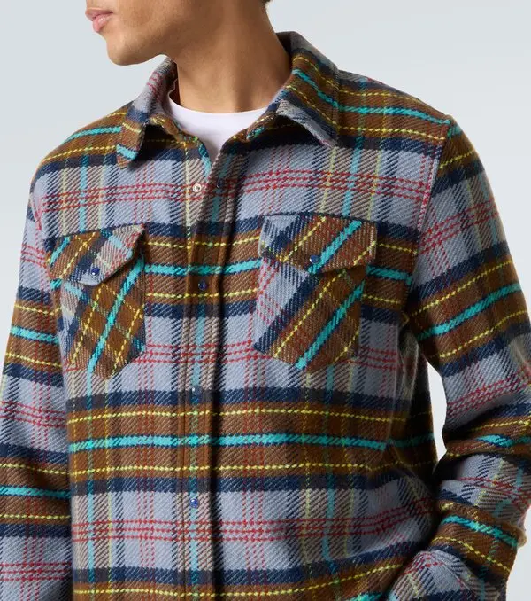 GOD'S TRUE CASHMERE Plaid Cashmere Shirt With Lapis Lazuli - Multicoloured