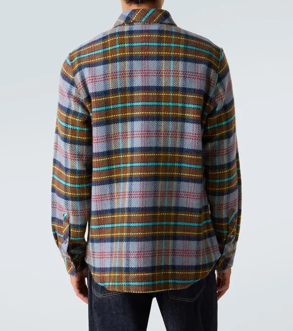 GOD'S TRUE CASHMERE Plaid Cashmere Shirt With Lapis Lazuli - Multicoloured