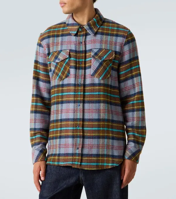 GOD'S TRUE CASHMERE Plaid Cashmere Shirt With Lapis Lazuli - Multicoloured