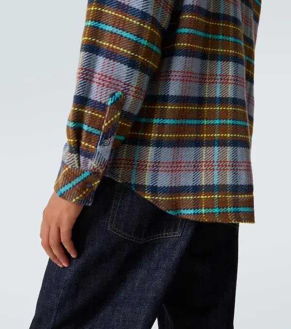 GOD'S TRUE CASHMERE Plaid Cashmere Shirt With Lapis Lazuli - Multicoloured