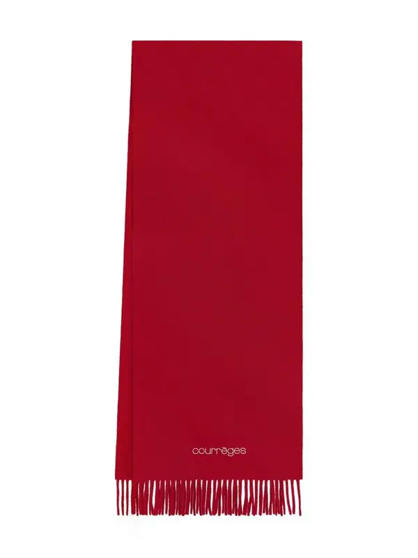 COURREGES Embroidered Fringed Scarf - Red