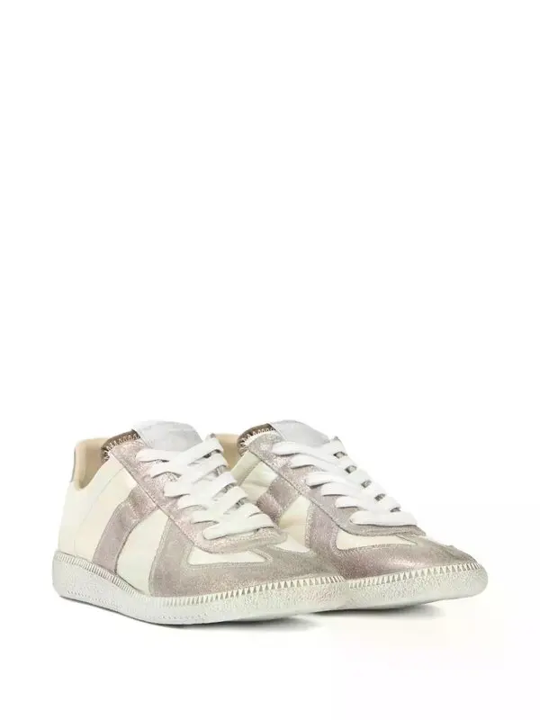 MAISON MARGIELA Metallic Leather Panelled Sneakers - Neutrals