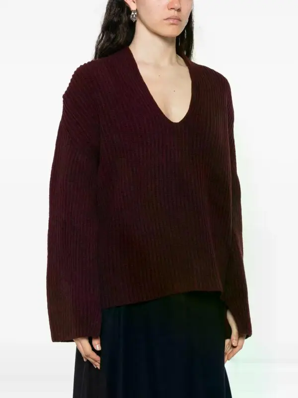FORTE_FORTE Ribbed V-neck Long Sleeve Sweater