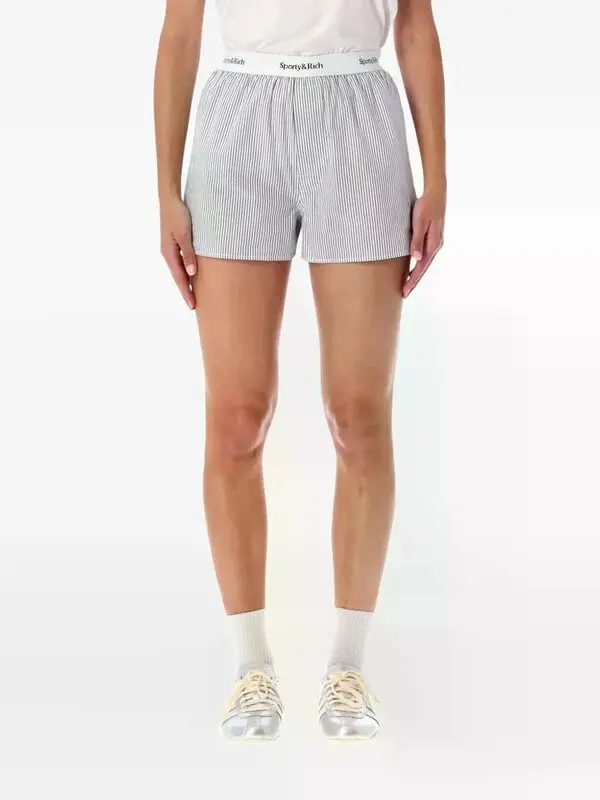 SPORTY & RICH Striped Shorts With Logo Detail - Blue