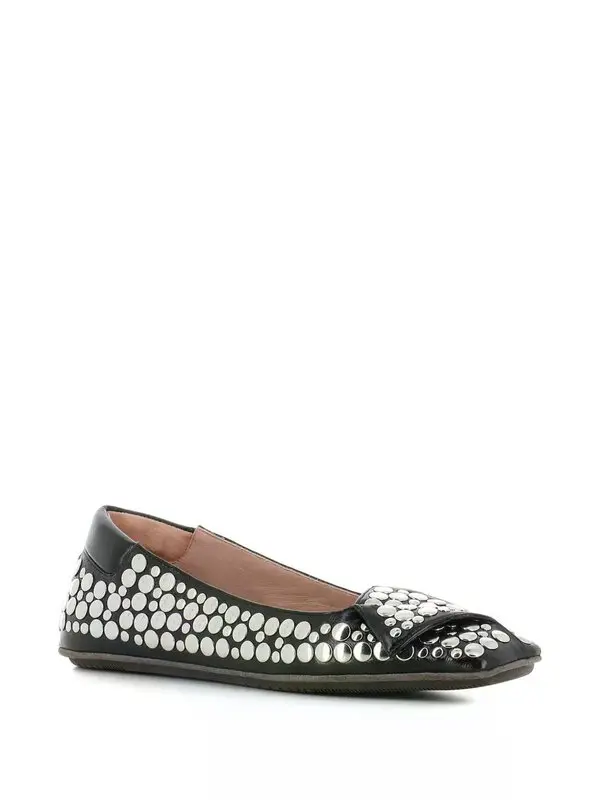 DOVE NUOTANO GLI SQUALI Stud-embellished Square-toe Ballet Flats - Black