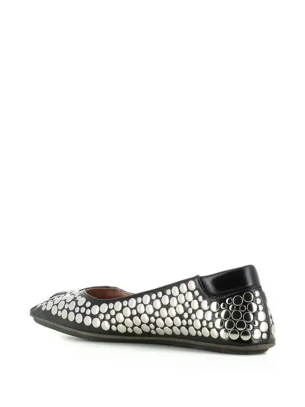 DOVE NUOTANO GLI SQUALI Stud-embellished Square-toe Ballet Flats - Black
