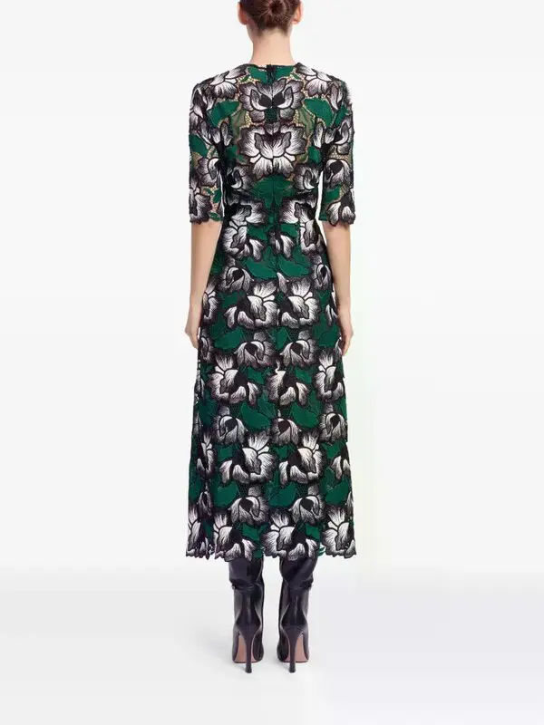 Elie Saab Macramé Floral Midi Dress
