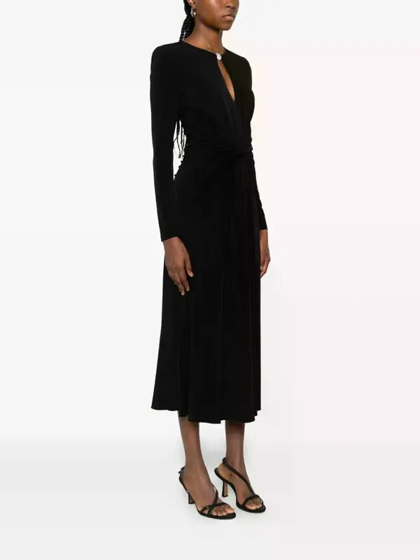 NISSA Long Sleeve Twisted Waist Detail Dress - Black