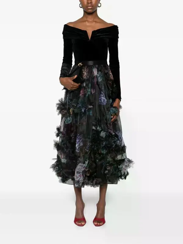 NISSA Off-shoulder Ruffled Floral Print Dress