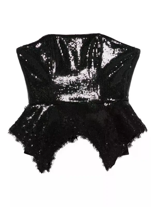 NISSA Sequin Peplum Top - Black
