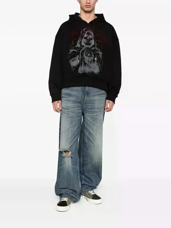 Gcds Gothic-print Hoodie - Black