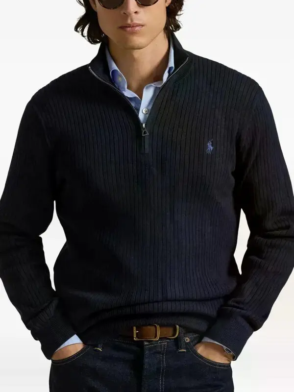 Polo Ralph Lauren Ribbed Knit Quarter-zip Sweater - Blue