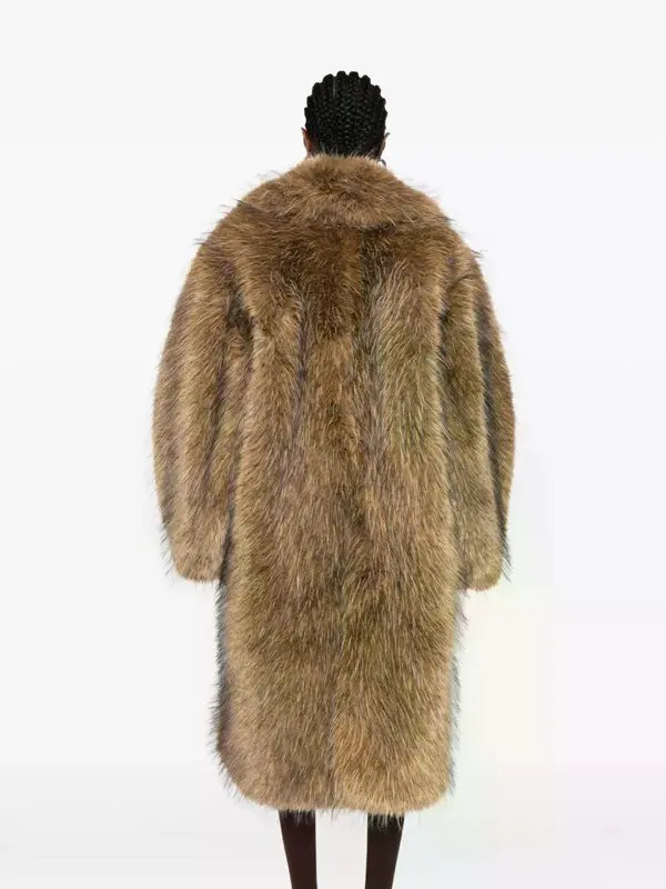 GANNI Mid-length Faux Fur Coat With Notched Lapels