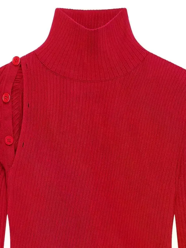 COURREGES Button-embellished Ribbed Turtleneck Sweater
